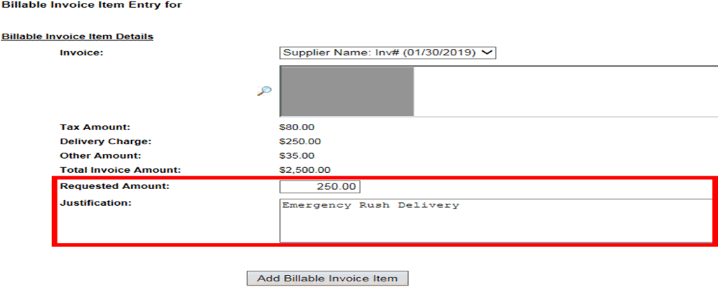 Billable Invoice Item Entry